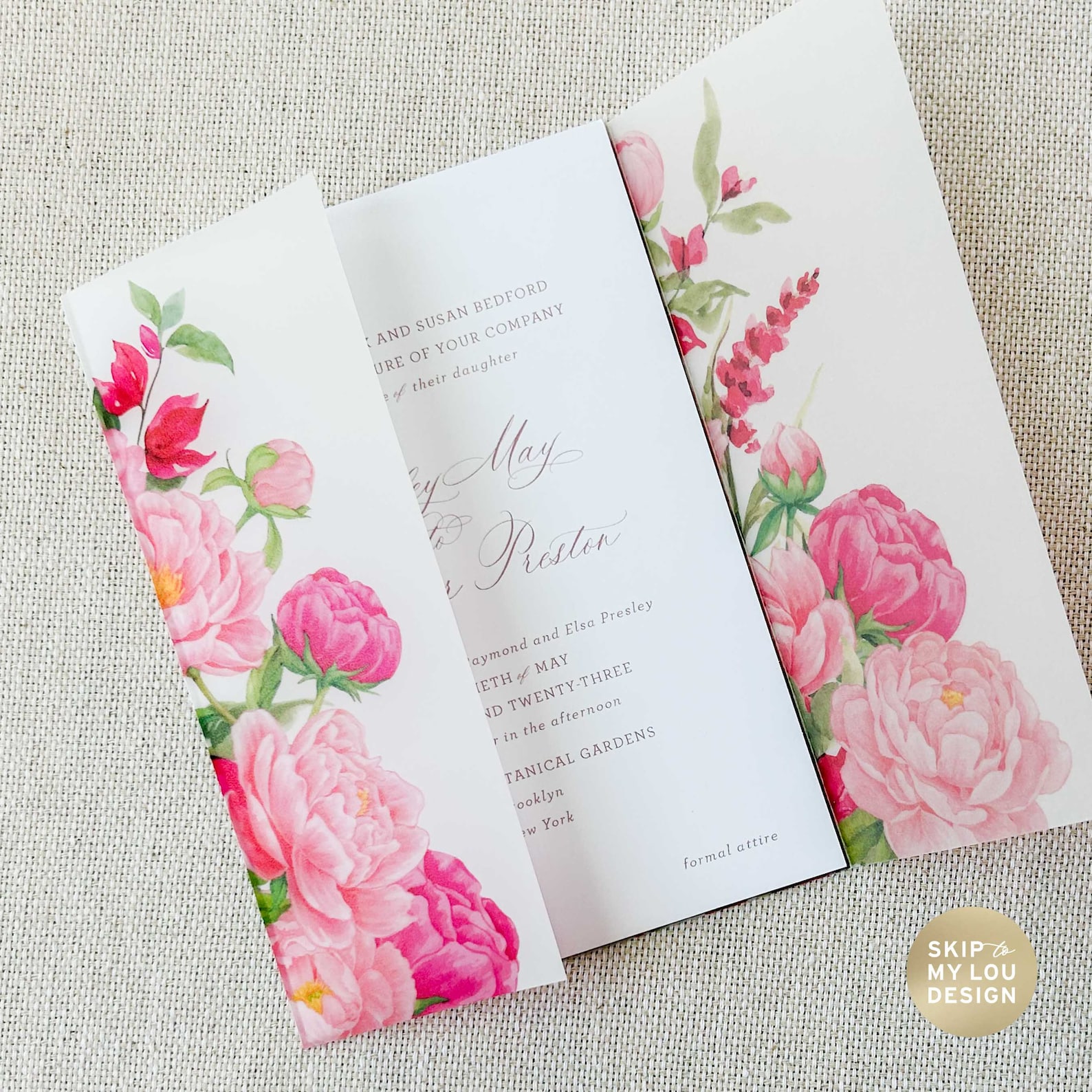 Bright Pink Floral Wedding Invitation Vellum Jacket - Etsy
