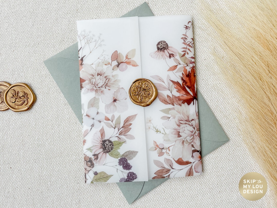 Fall Wedding Invites Vellum Jacket | Autumn Invitation Floral Vellum ...