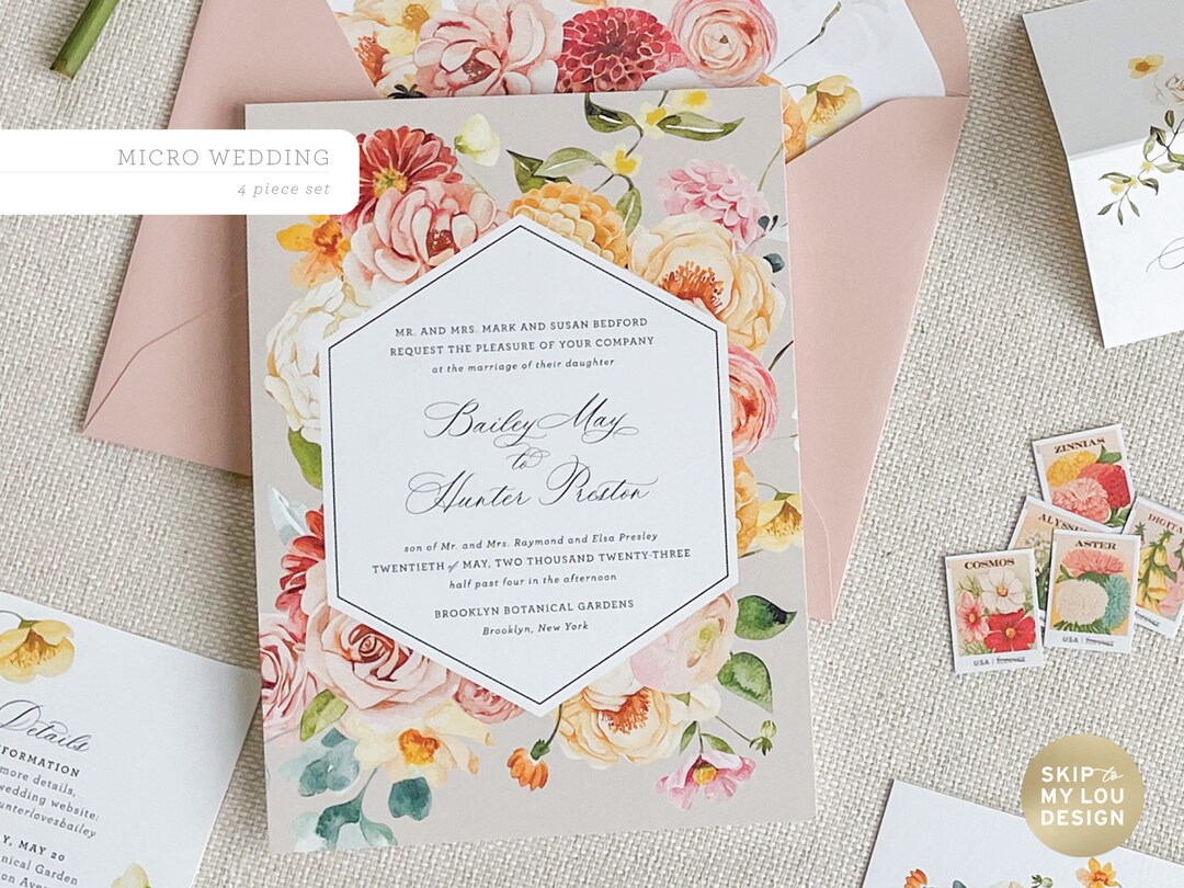 Garden Party Micro Wedding Invitation Suite | 4 Piece Set | Printed ...