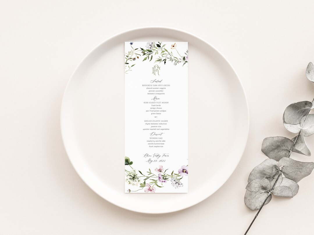 Floral Printed Wedding Menu | Dainty Flora Menus | Floral Menu | Floral ...