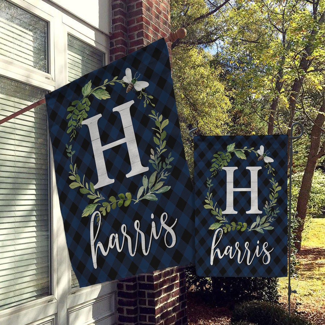 Personalized Garden Flag, Custom Garden House Flag, Monogram Flag, Farmhouse Garden Flag, Navy ...