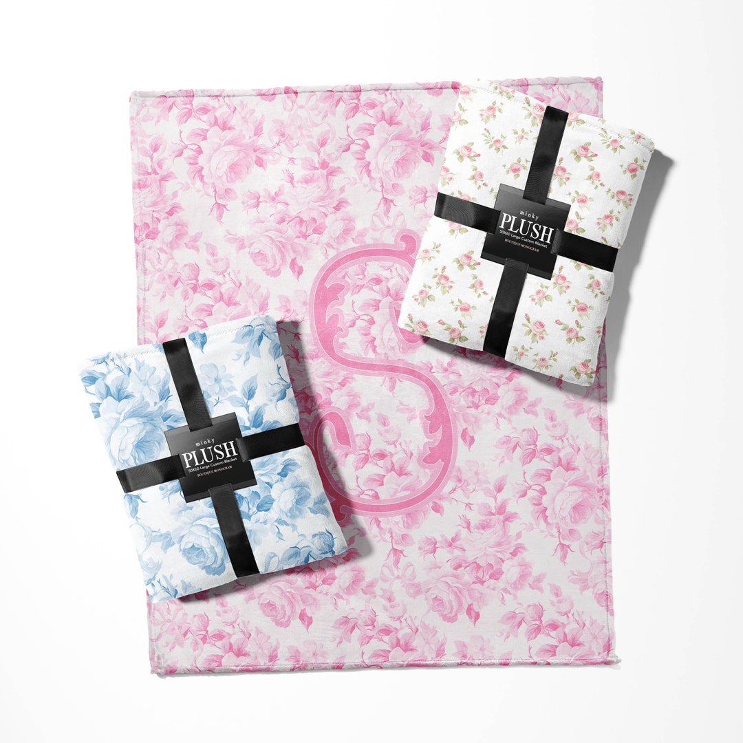 Custom Fancy Rose Pattern Blanket, Personalized Pink Blue Rose Blanket ...