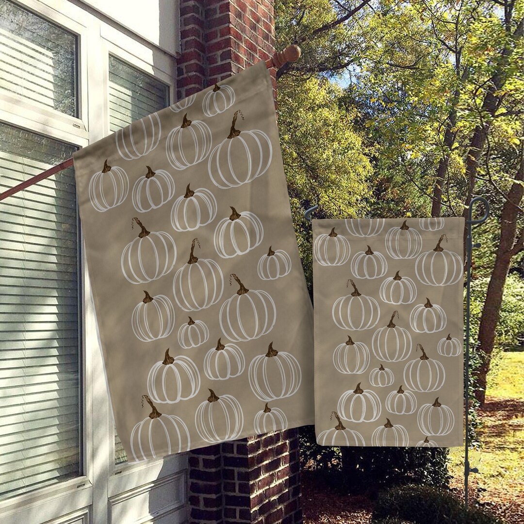 Neutral Pumpkin Fall Flag, Welcome Pumpkin Garden Flags, Fall House Flag, Welcome Fall, Doodle ...