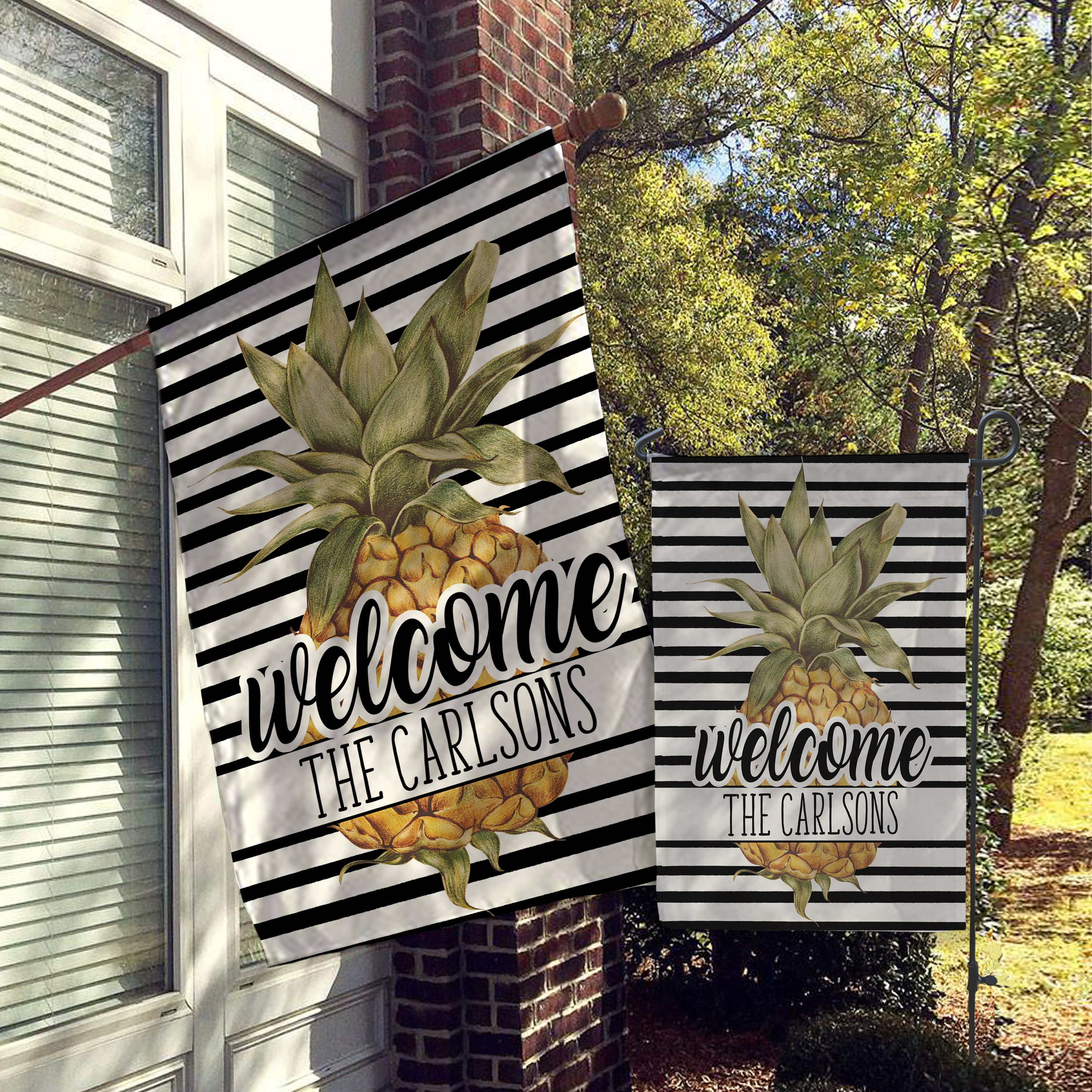Personalized Flag, Pineapple Preppy Garden & House Flag, Welcome Flag ...