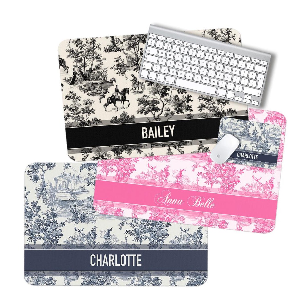 Toile Pattern Desk Pad, Personalized Cushion Pad, Monogram Desk Blotter ...