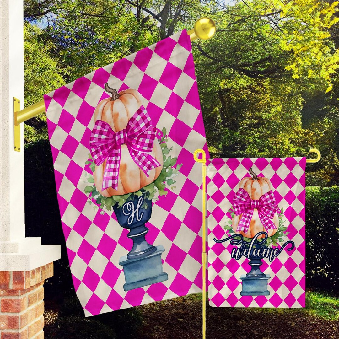 Personalized Flag, Custom Fall Garden & House Flag, Preppy Pumpkin ...