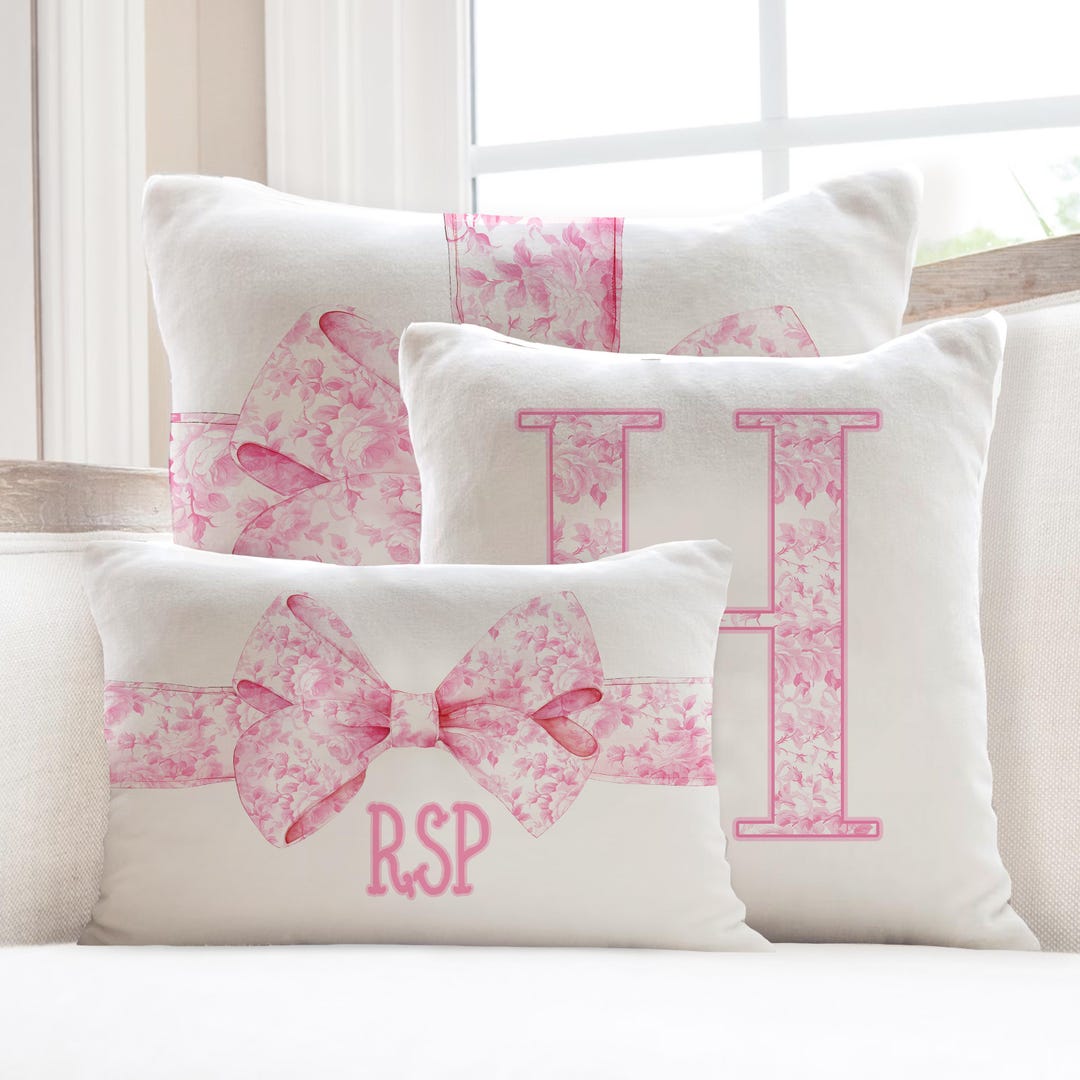 Personalized Pillow Cover, Monogram Initial, Custom Pillow Case, Preppy ...