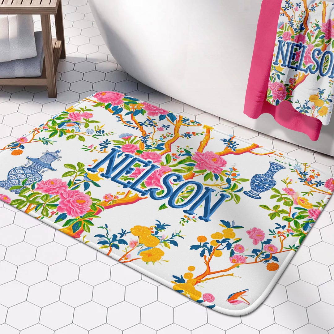Monogrammed Bath Mat, Personalized Rug, Bathroom, Memory Foam ...