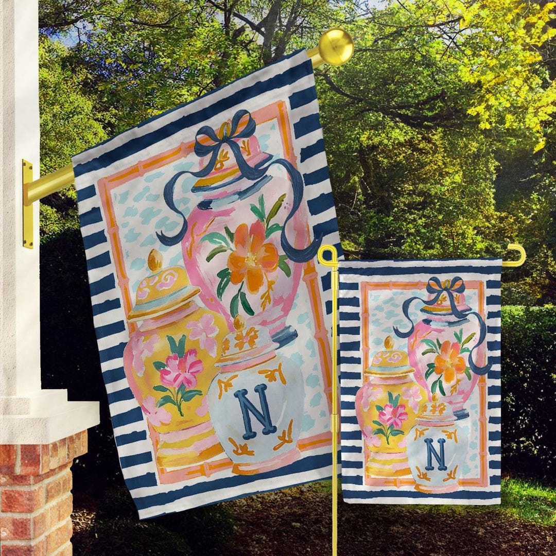 Personalized Garden Flag, Custom House Flag, Monogram, Chinoiserie ...