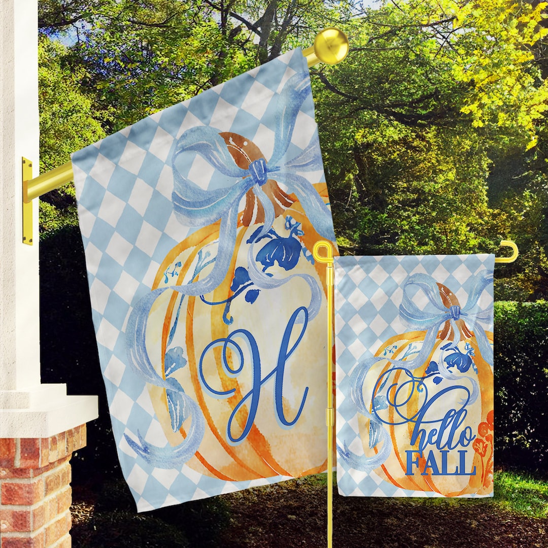 Personalized Flag, Custom Fall Garden & House Flag, Pumpkin Chinoiserie ...
