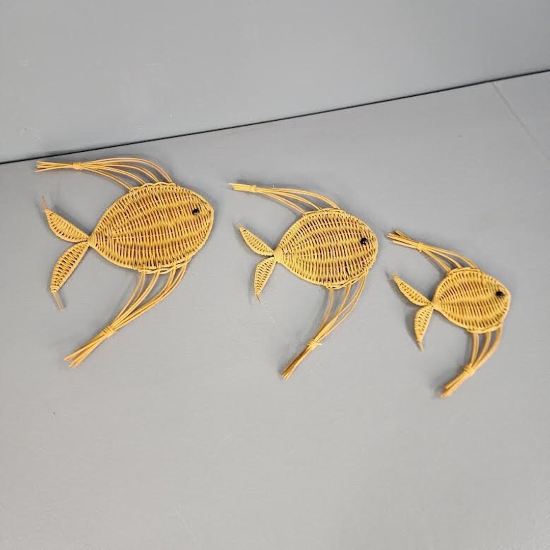 Set of 3 Wicker Rattan Fish - Etsy