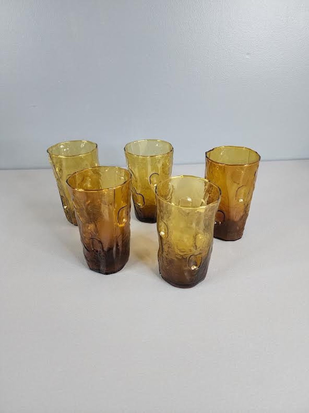 Set of 5 Decatur Glass Texglass Pinched Thumbprint Drinking Glasses - Etsy
