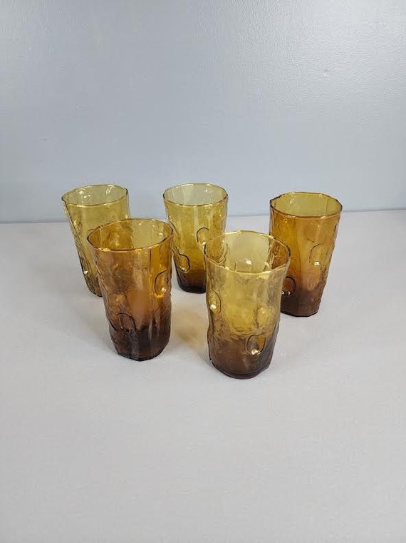 Set of 5 Decatur Glass Texglass Pinched Thumbprint Drinking - Etsy