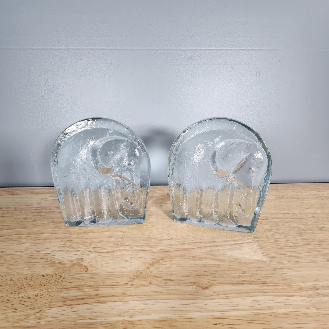 Blenko Glass Elephant Bookends - Etsy