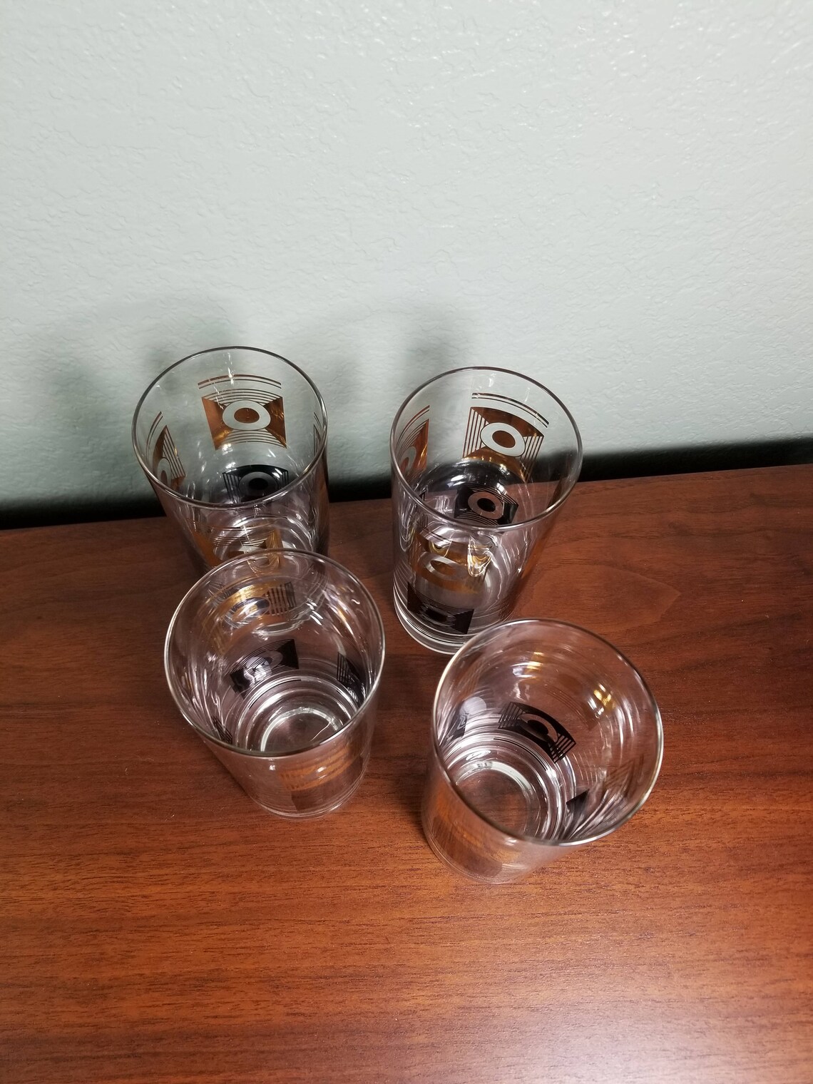 Set of 4 Gold and Black Geometric Print Drinking Glasses | Etsy