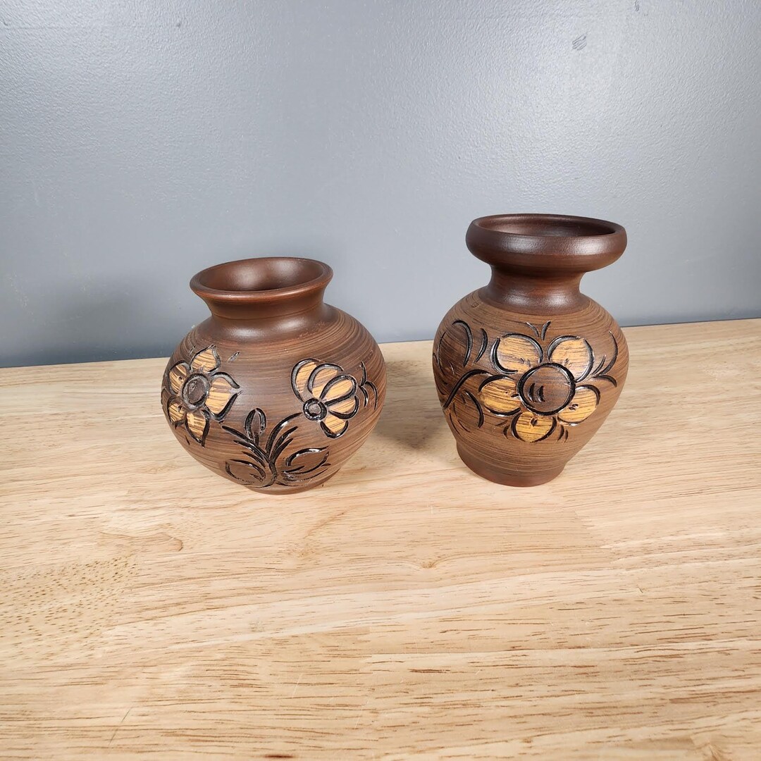 Pair of German Handarbeit Pottery Vases - Etsy
