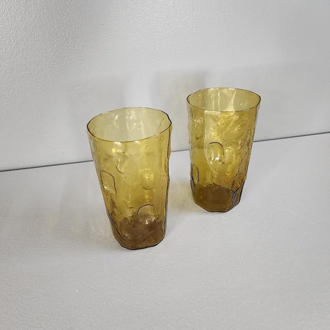 Set of 2 Decatur Glass Texglass Pinched Thumbprint Drinking Glasses - Etsy