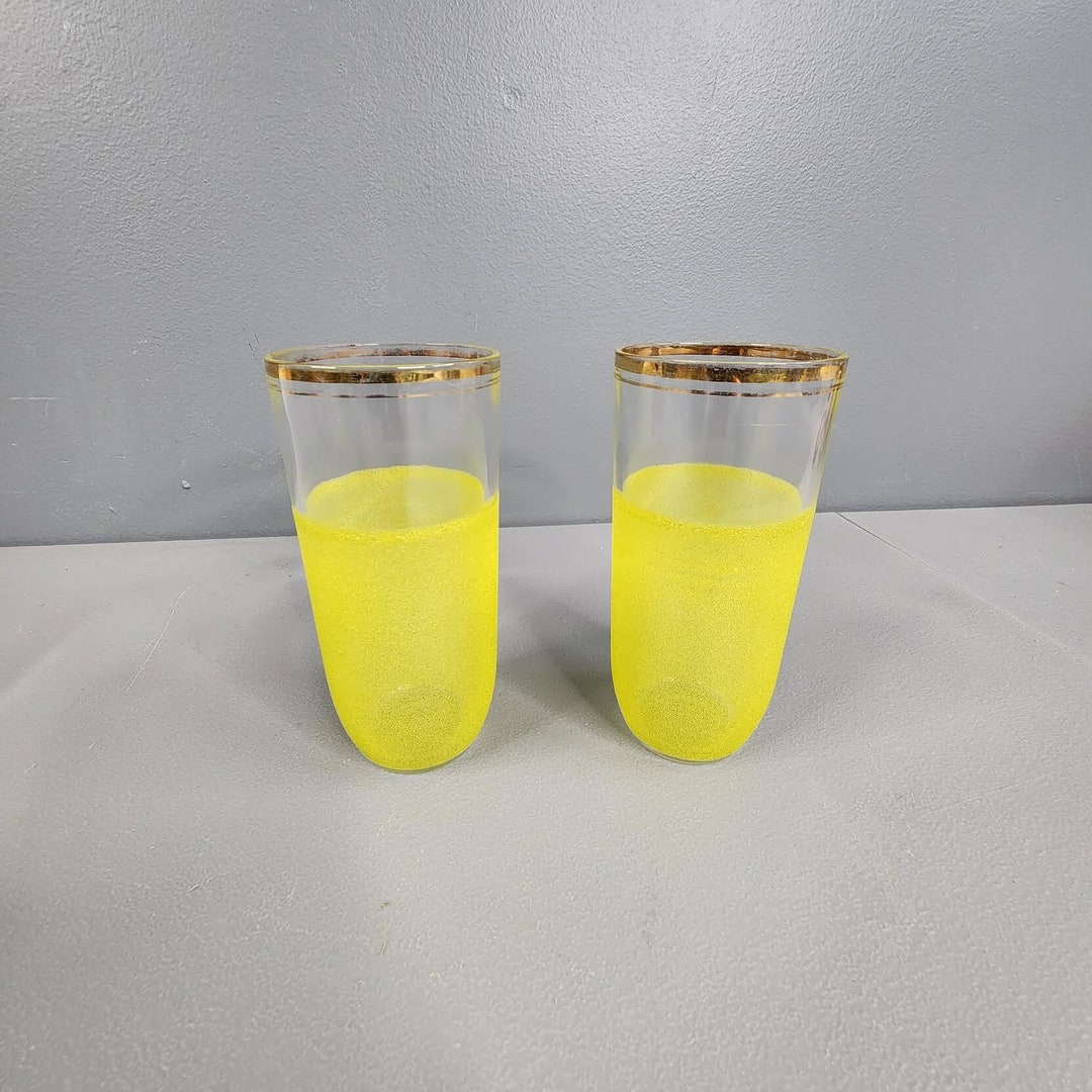 Set of 2 Frosted Yellow Drinking Glasses - Etsy