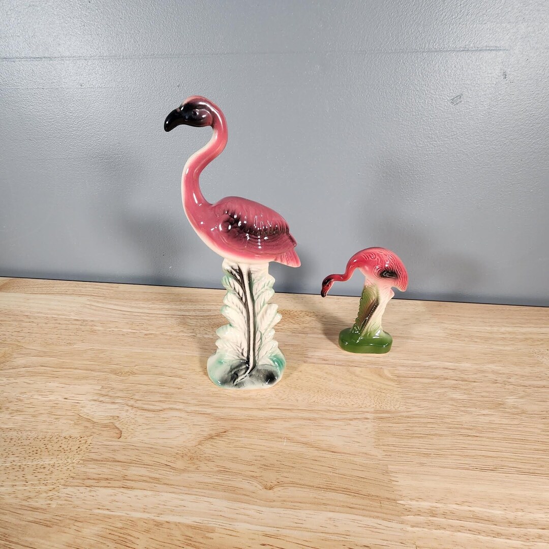 Pair of Vintage Ceramic Pink Flamingos - Etsy