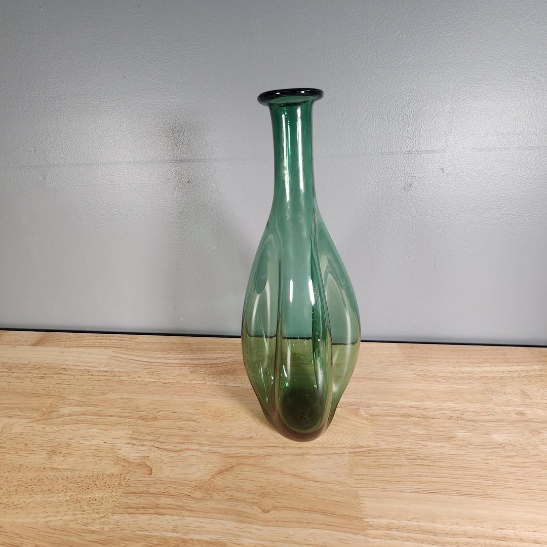 Green Blenko Style Blown Glass Decanter Vase 14.5" - Etsy