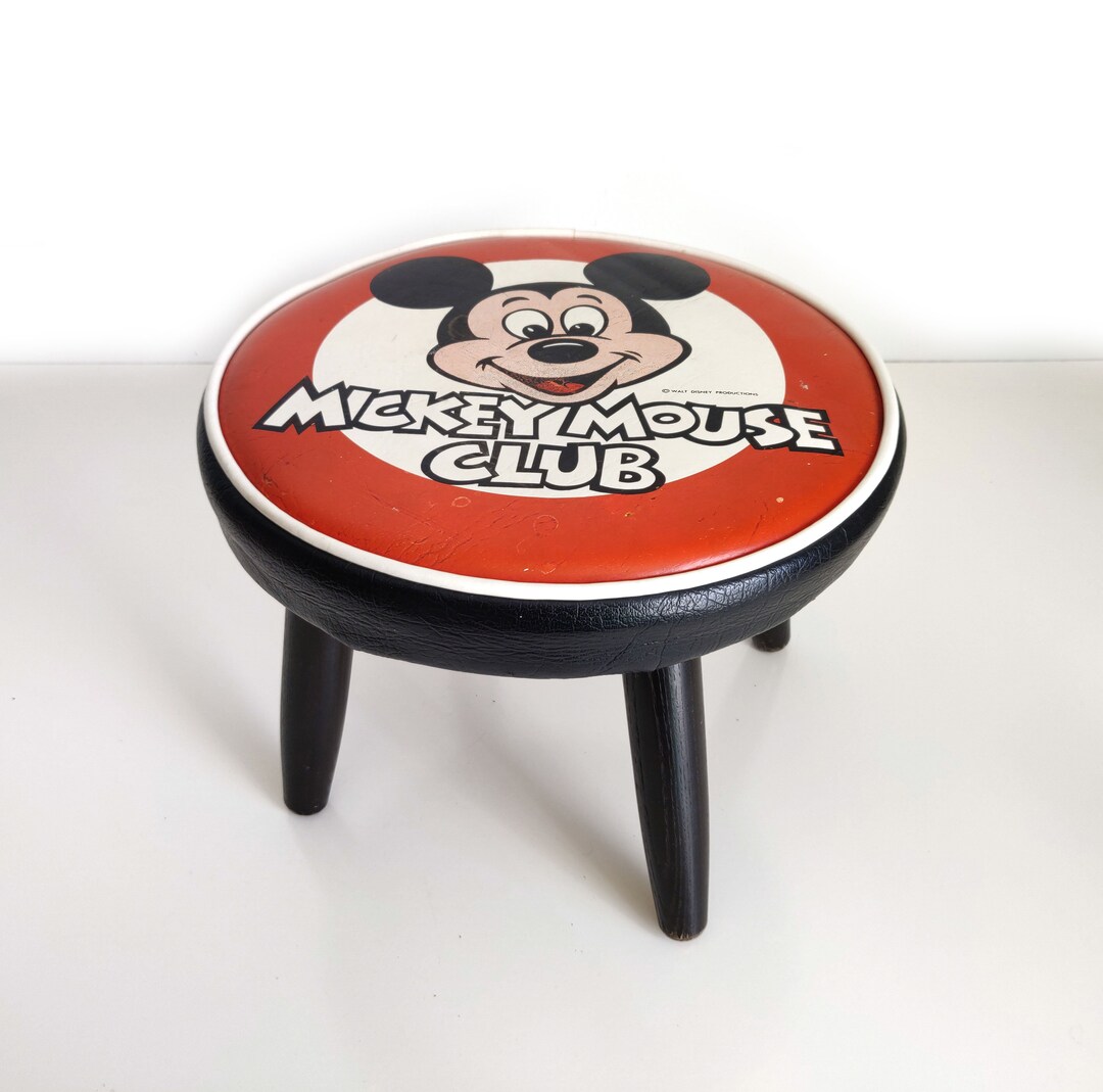 1970s Mickey Mouse Club Stool With Wooden Legs and Padded Seat - Etsy