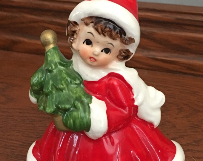 Lefton #1665 Christmas Girl in Red Cloak & Hat Holding Xmas Tree ...
