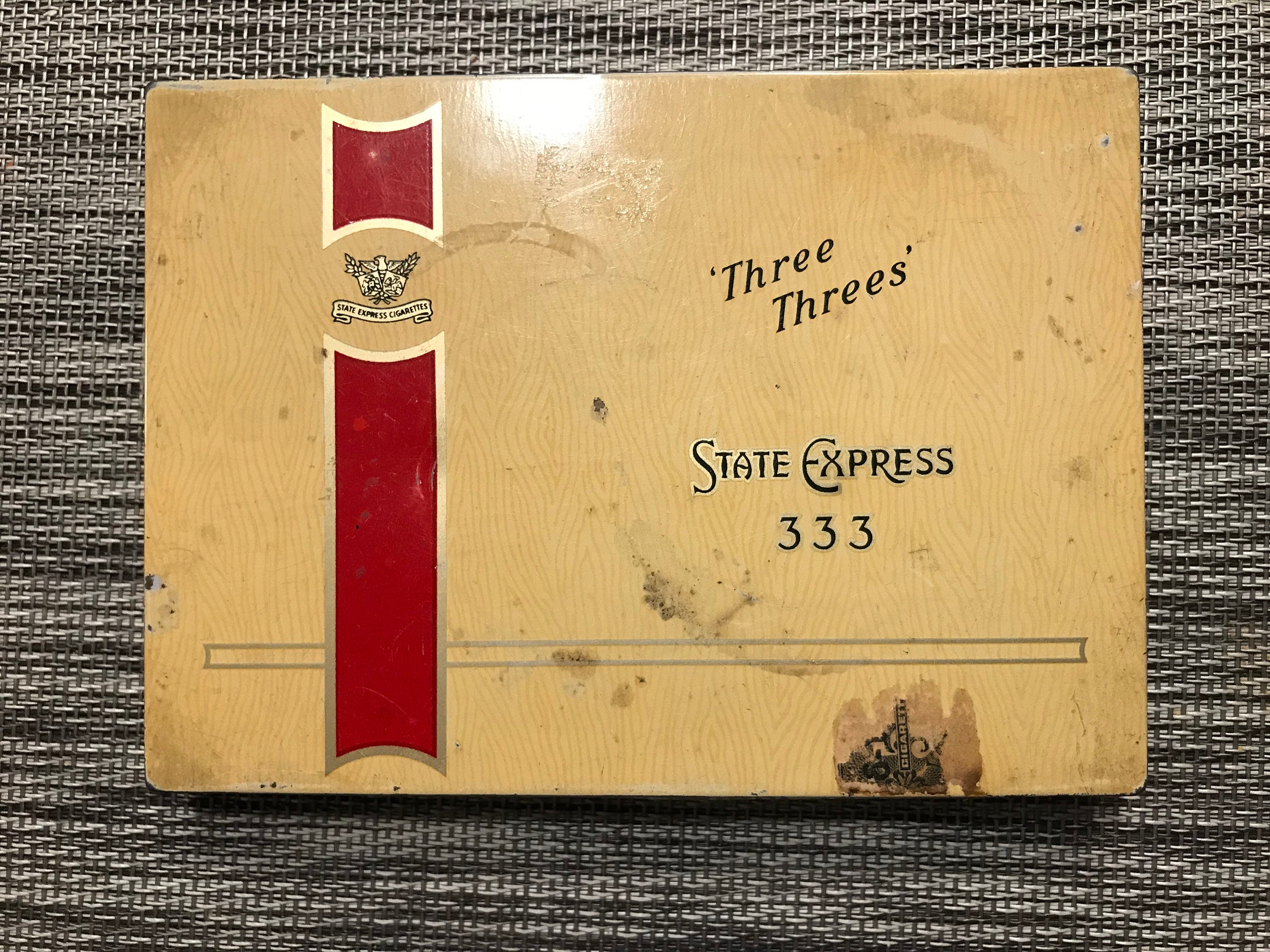 Cigarette Tin State Express 333 Three Threes Made in England Hinged Lid ...