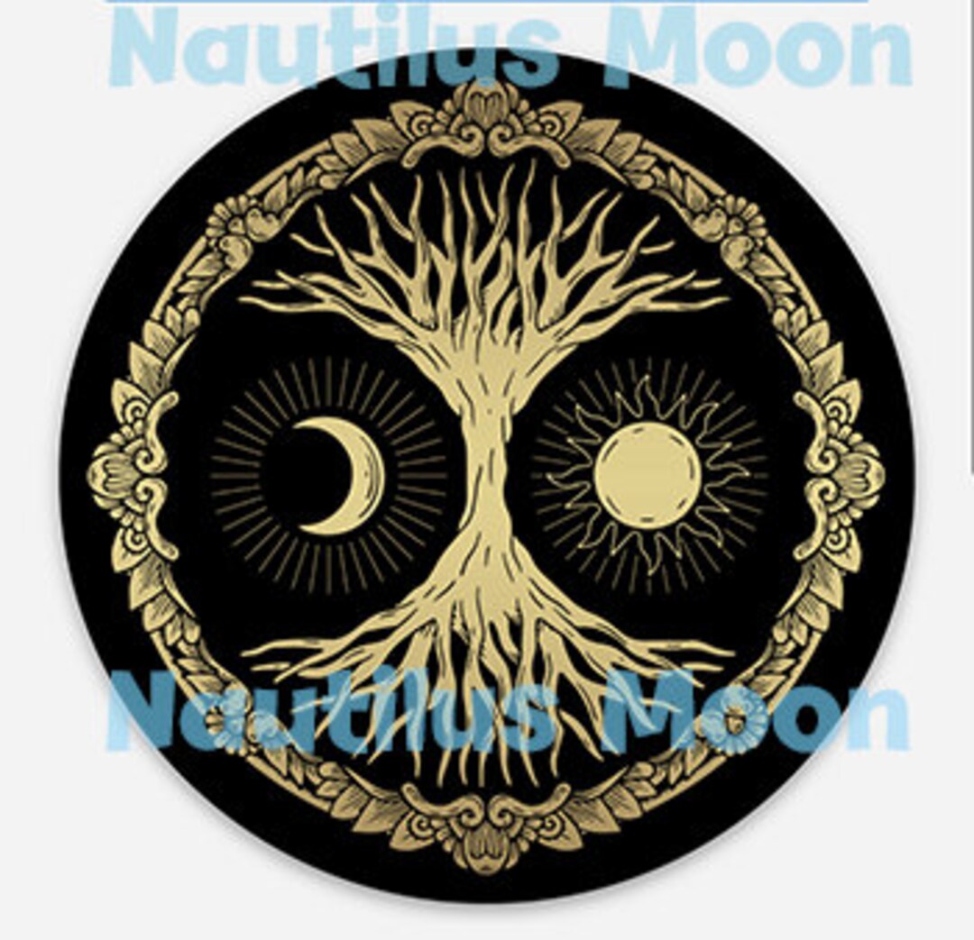 World Tree / Tree of Life Moon Sun Pagan Witchy Sticker Circle 3" Tall ...