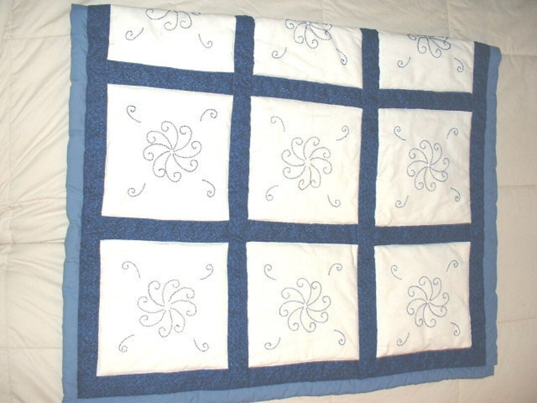 Candlewick Quilt, White Quilt, Blue Quilt, Needlepoint, Made in USA ...