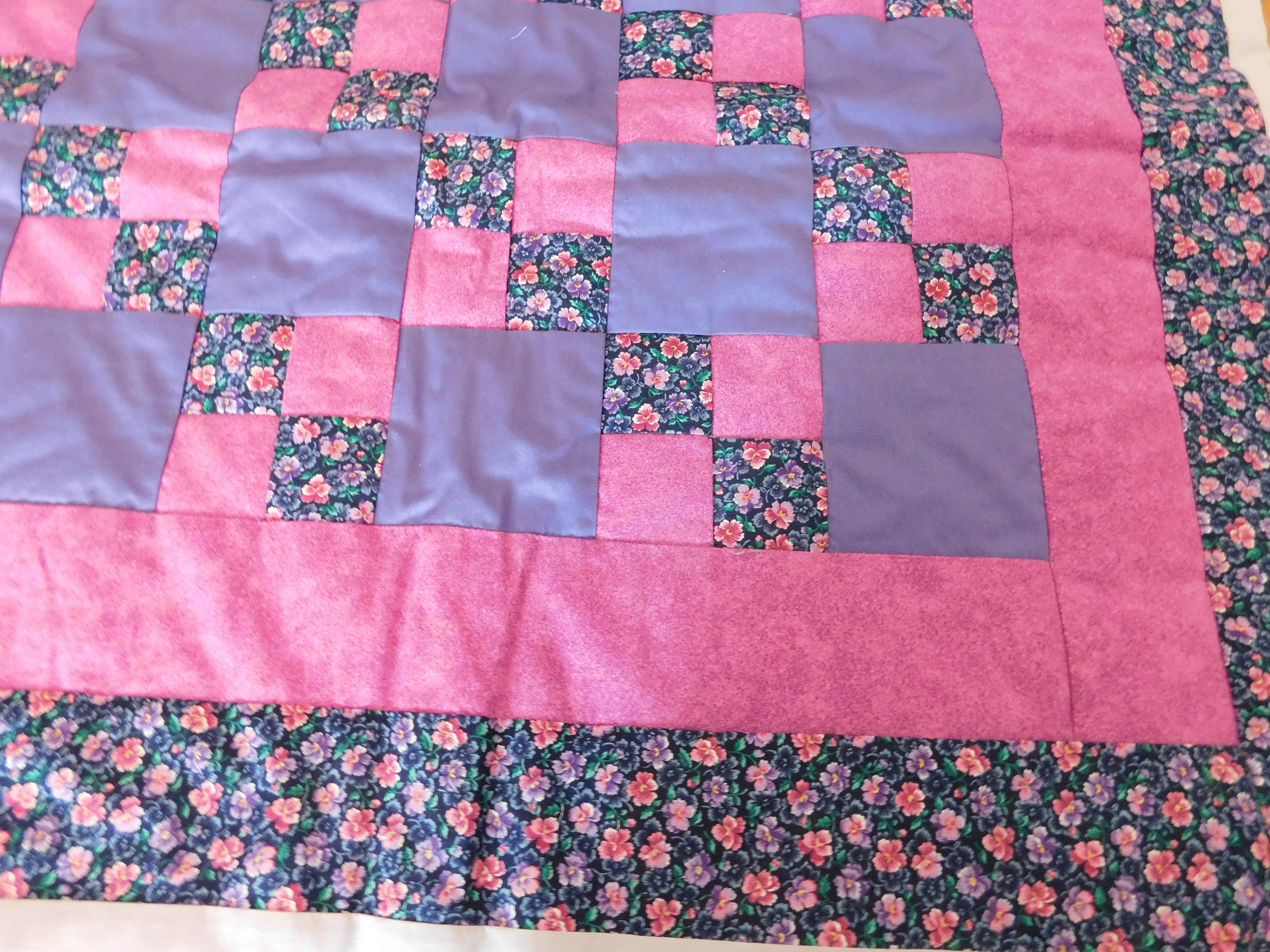 Pink and Purple Four Patch Quilt Country Quilt Patchwork | Etsy