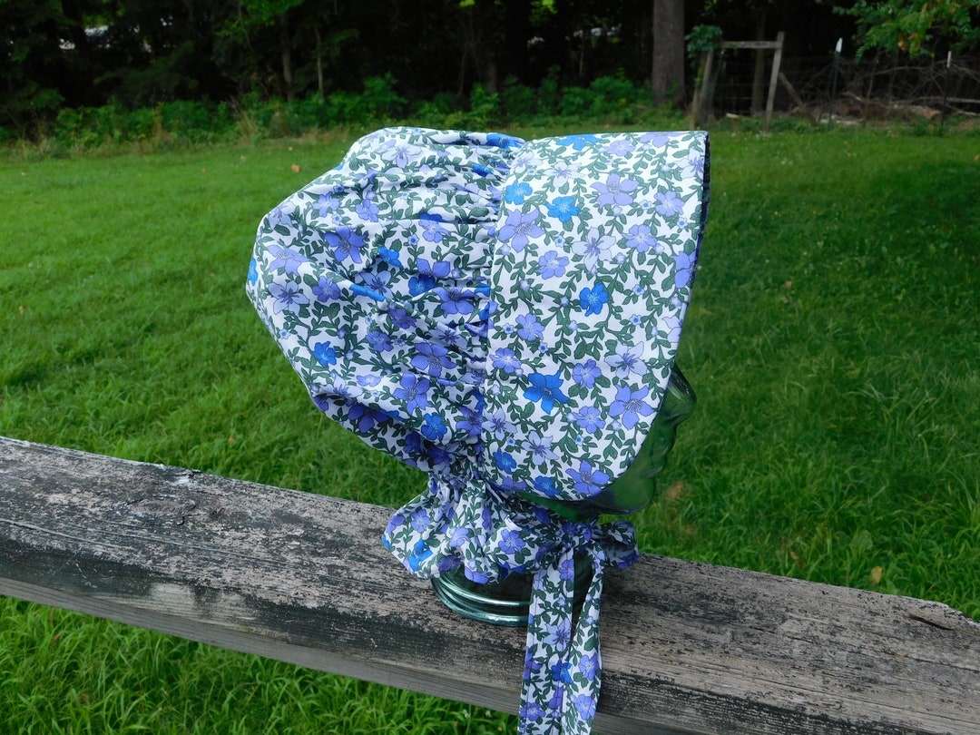 Sun Bonnet, Amish Bonnet, Flower Print, Cotton Bonnet, Purple, Blue ...