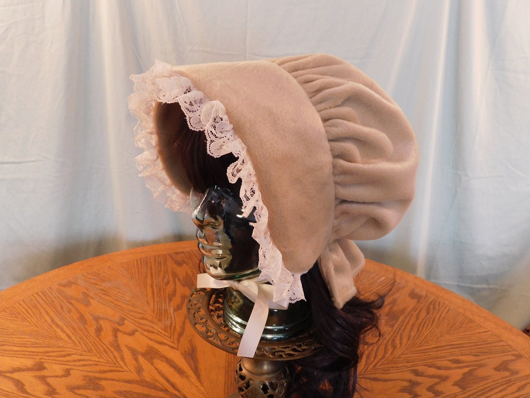 Amish Winter Bonnet, Tan Bonnet, Lace Trim, Lace Bonnet, Winter Bonnet ...