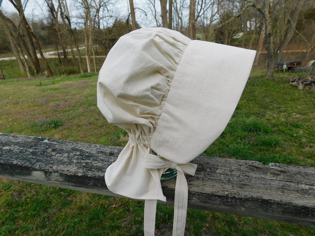 Unbleached White Cotton Pioneer Bonnet, Lace Bonnet, Colonial, Peasant ...