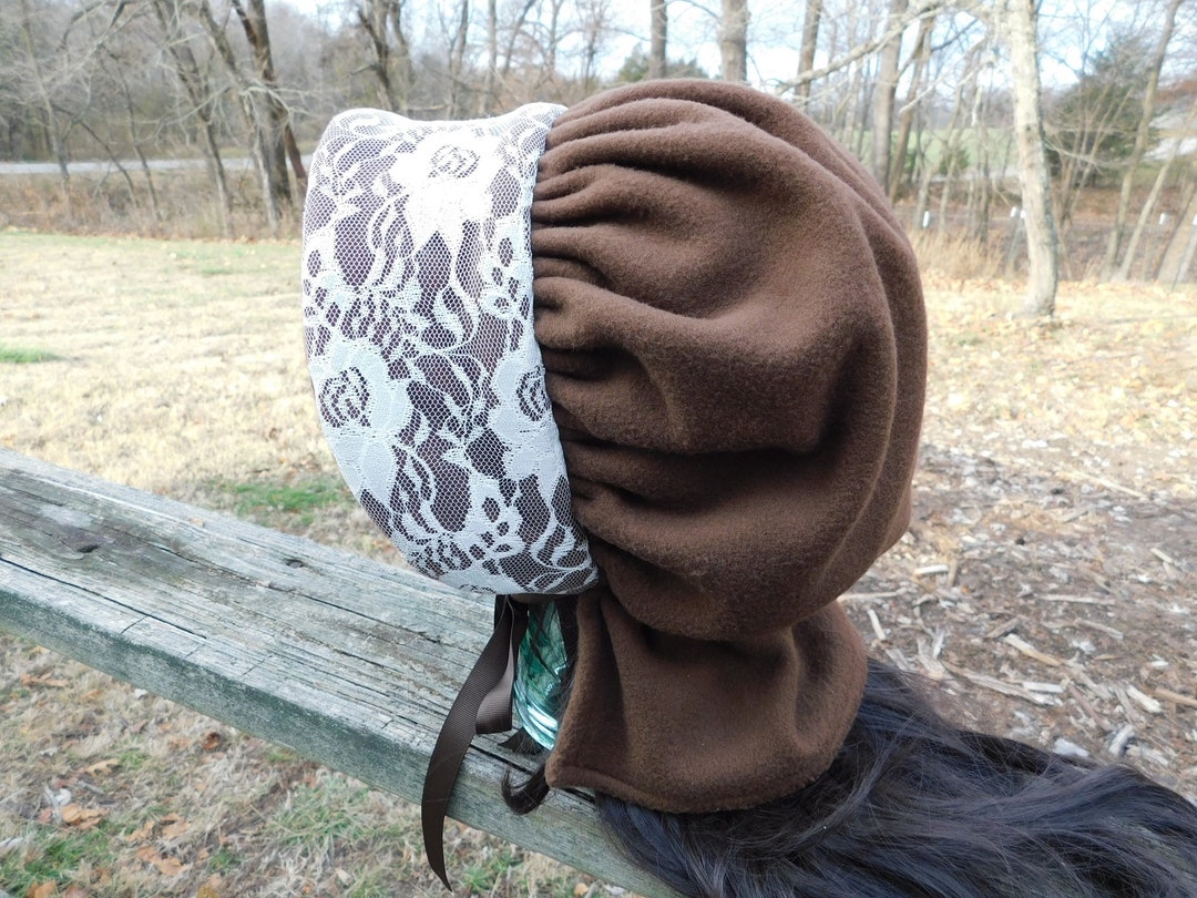 Brown Polar Fleece Bonnet, Amish Winter Bonnet, LDS Trek, Pioneer Trek ...