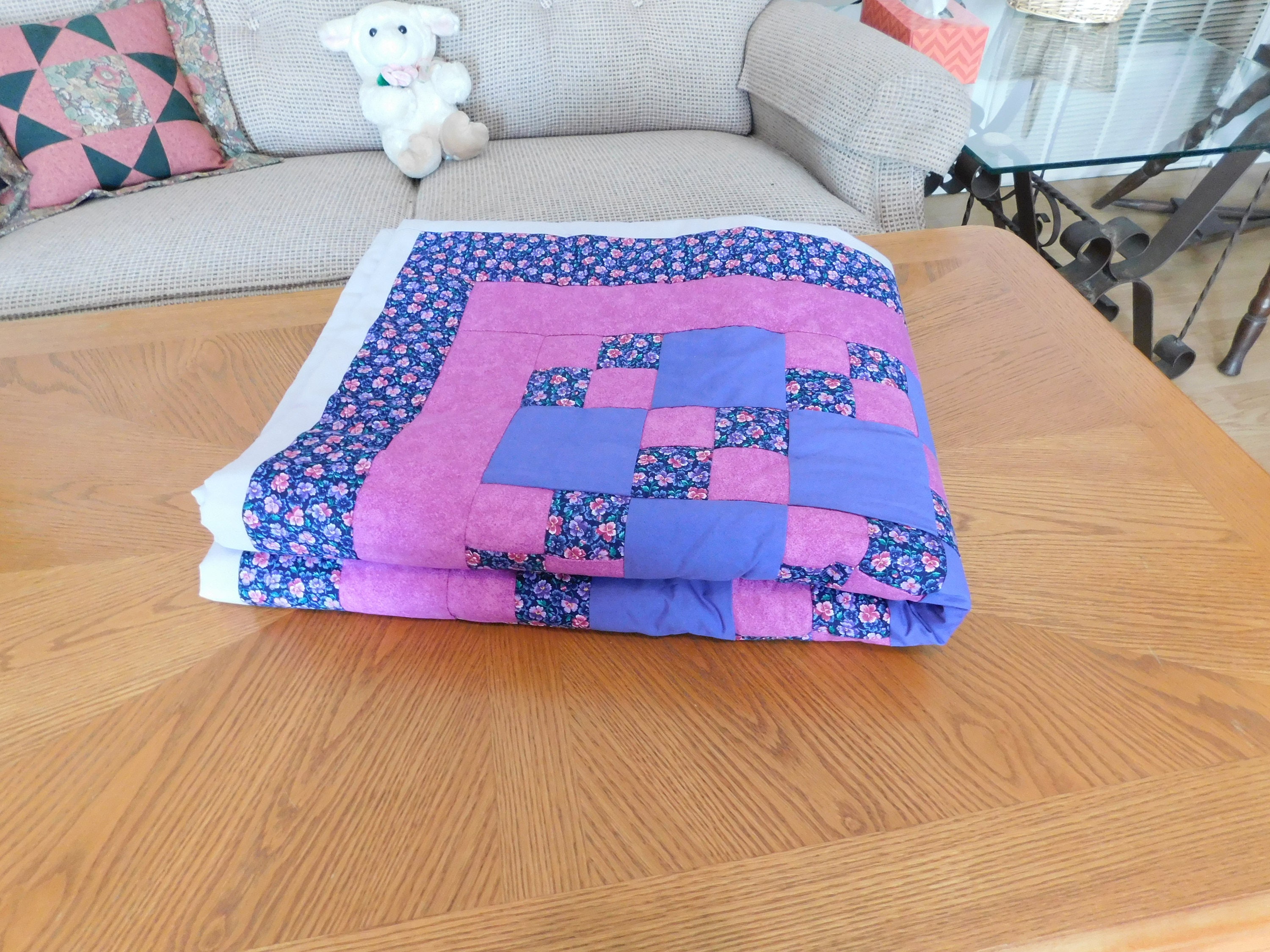 Pink and Purple Four Patch Quilt Country Quilt Patchwork | Etsy