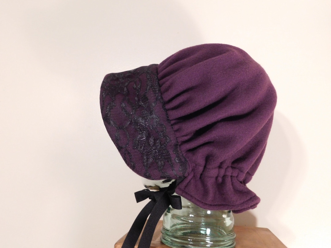 Blackberry Wine, Polar Fleece Bonnet, Lace Bonnet, Purple Bonnet ...