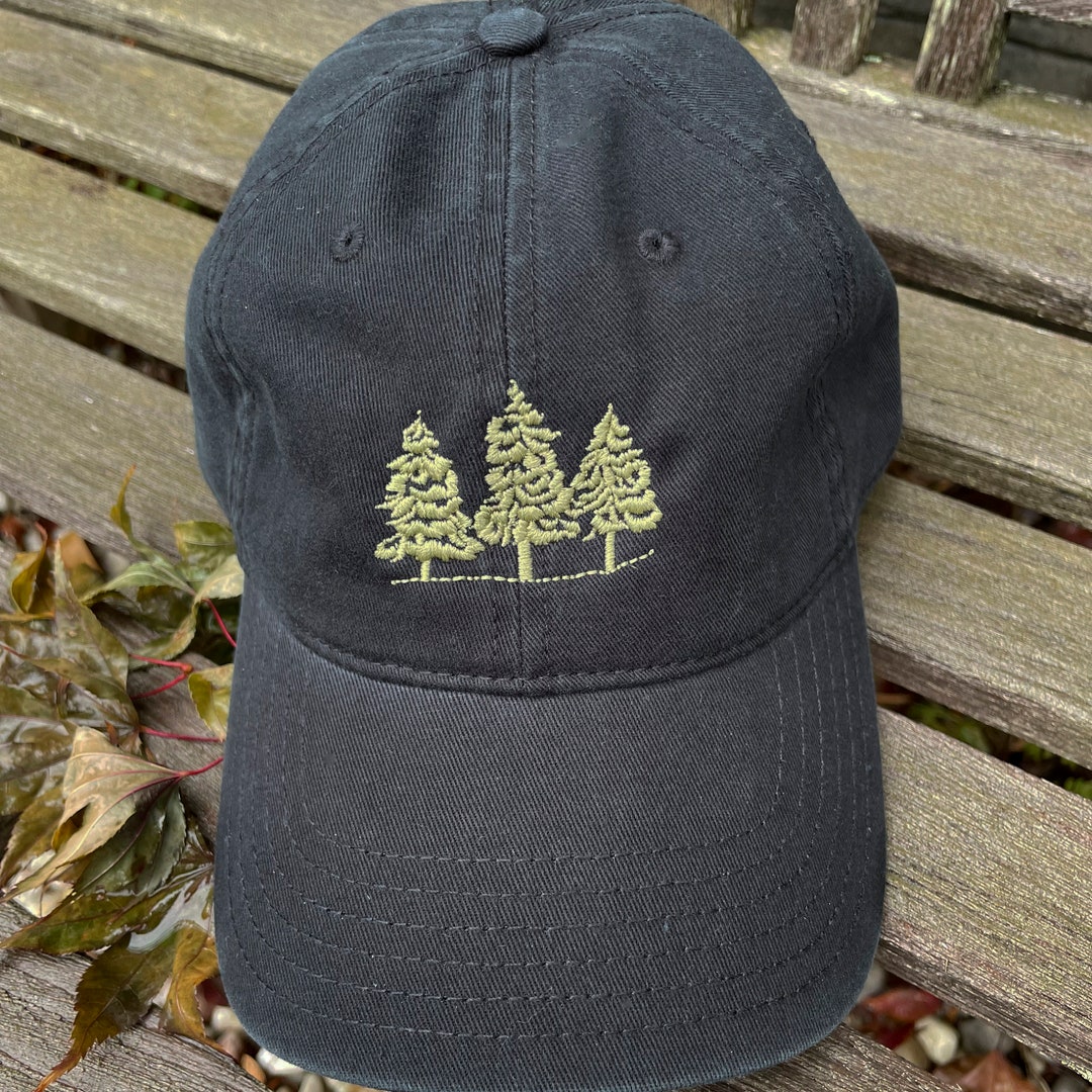 Pine Trees Embroidery on a Black Baseball Hat - Etsy