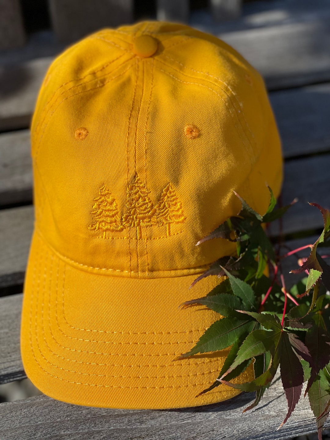 Pine Tree Embroidered Golden Baseball Hat - Nature Inspired - Etsy