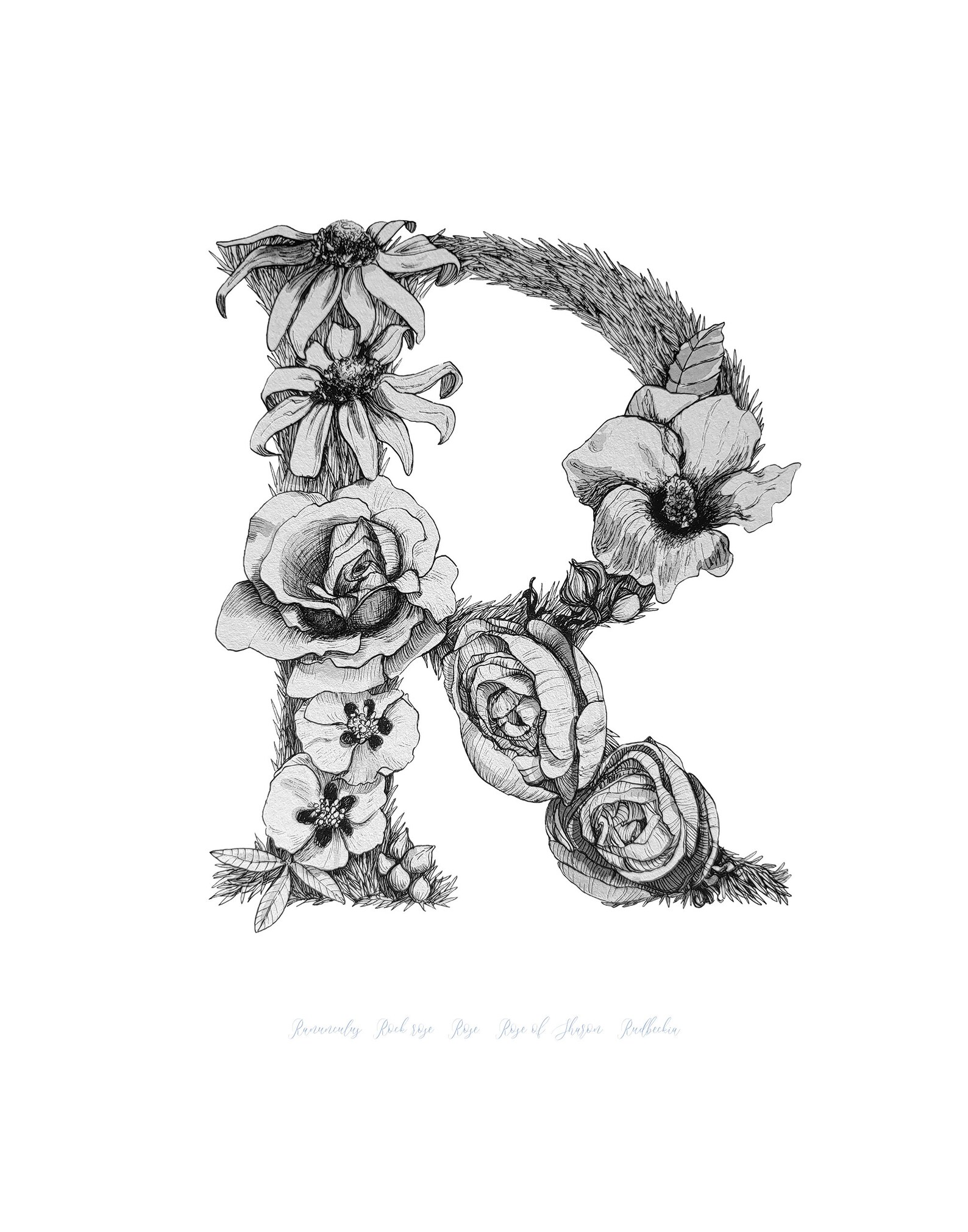Hand Drawn Botanical Letter - R - Etsy
