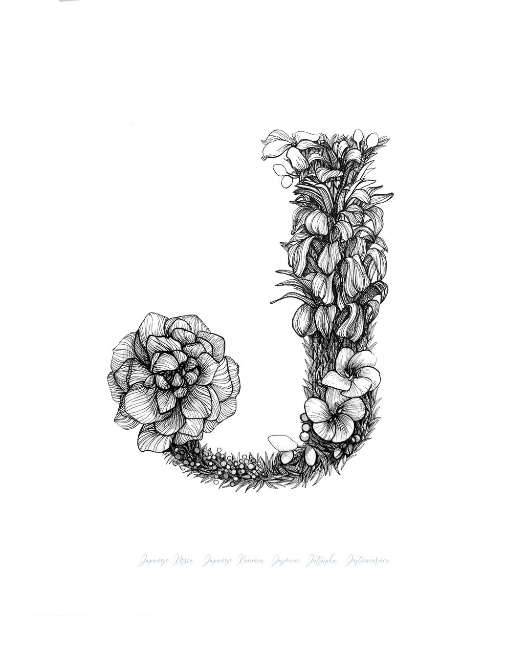 Hand Drawn Botanical Letter - J - Etsy
