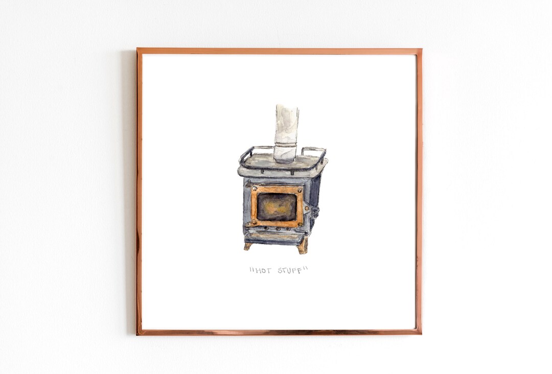 Wood Stove Print | Original Watercolor Print | Cozy Cabin Art | Square ...