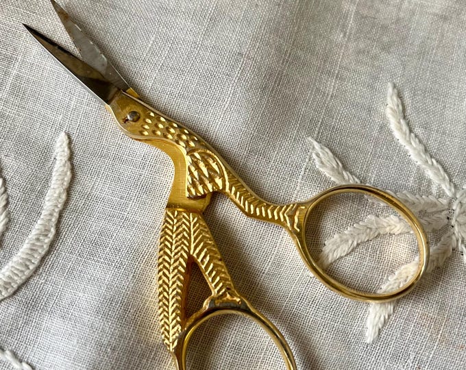 Vintage Heron Stork Crane Bird Embroidery Scissors With Gold Handles ...