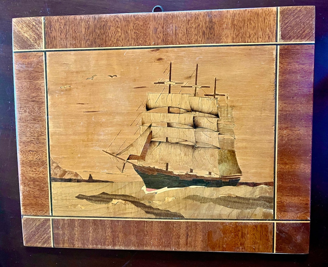 Gorgeous Inlaid Marquetry Wood Plaque of Ship on the Ocean. - Etsy