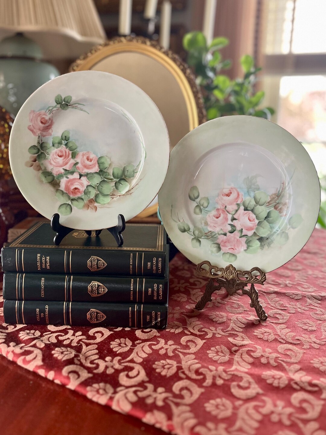 Pair of Antique Hand Painted Austrian Plates With Pink Roses, O & E G ...