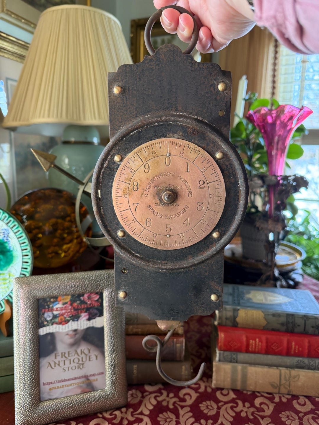 Antique Brass Hanging Scale, C. Forschner’s, Rustic Farmhouse Kitchen ...