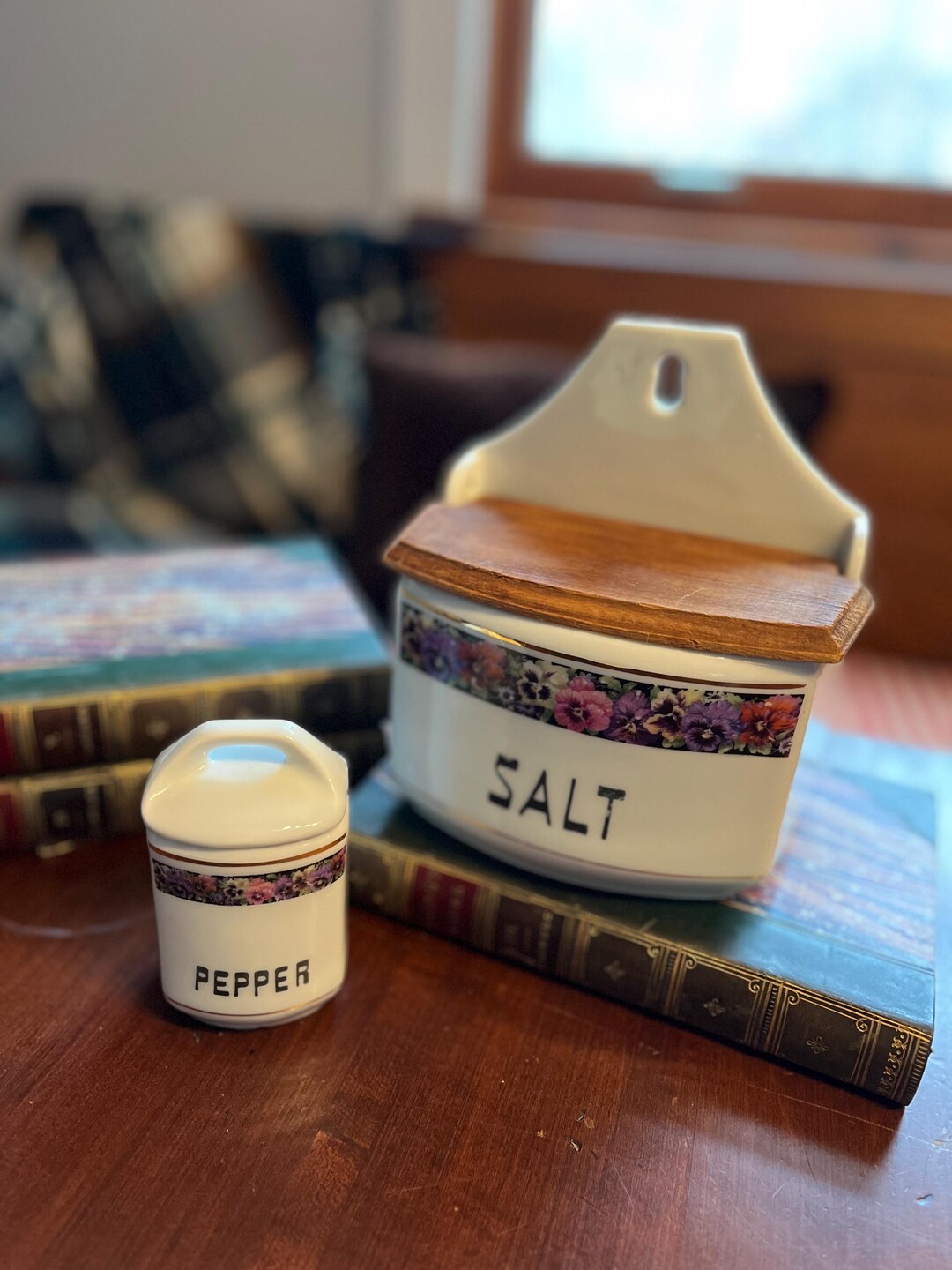 Vintage Czechoslovakian Salt and Pepper Canister Set: Pansy Floral ...