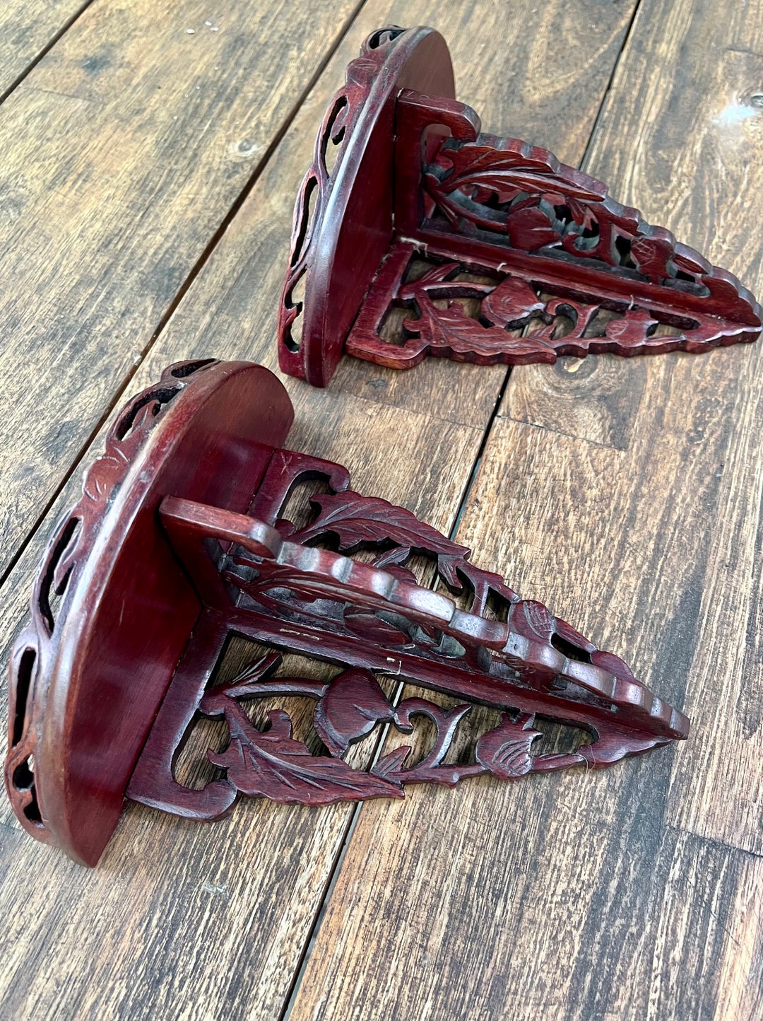 Pair Vintage Carved Rosewood Wall Brackets: Asian Chinoiserie Decor - Etsy