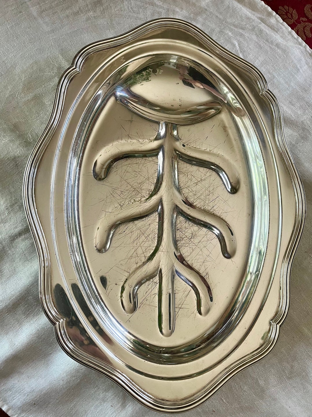 Antique Silver Meat Platter With 'tree of Life' Well and Sterling ...