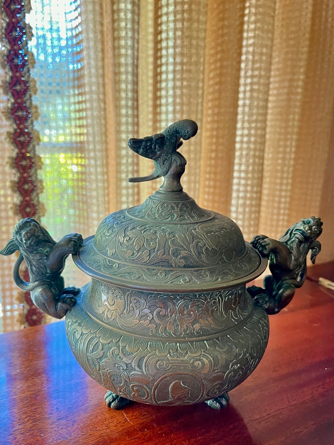 Antique Asian Censer Highly Detailed and Ornately Beautiful With Bird ...
