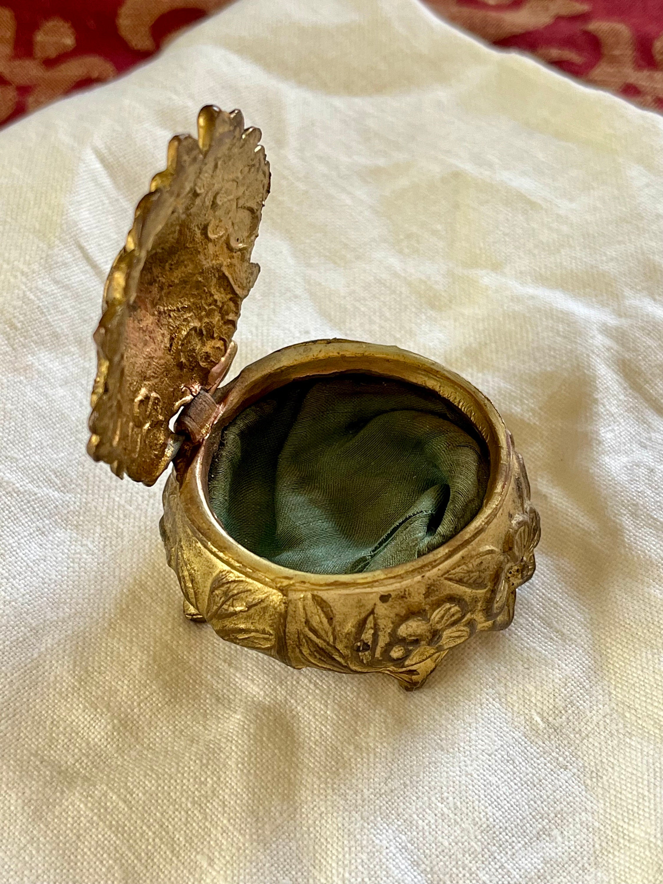 Antique Victorian Gilded Gold Metal Ring Box With Forget-me-not Floral ...
